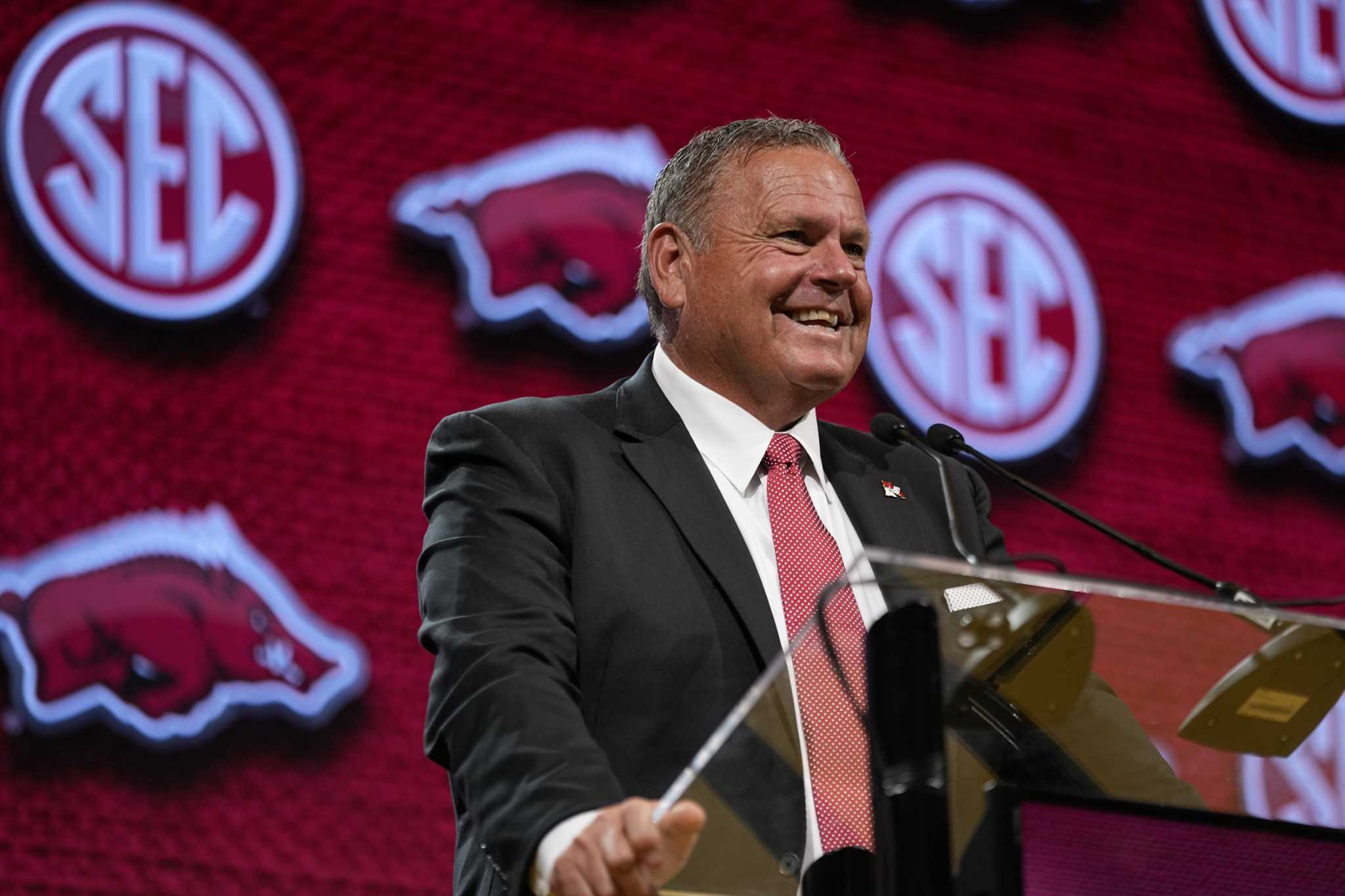 SEC football media days: Arkansas' Sam Pittman welcomes Texas, OU