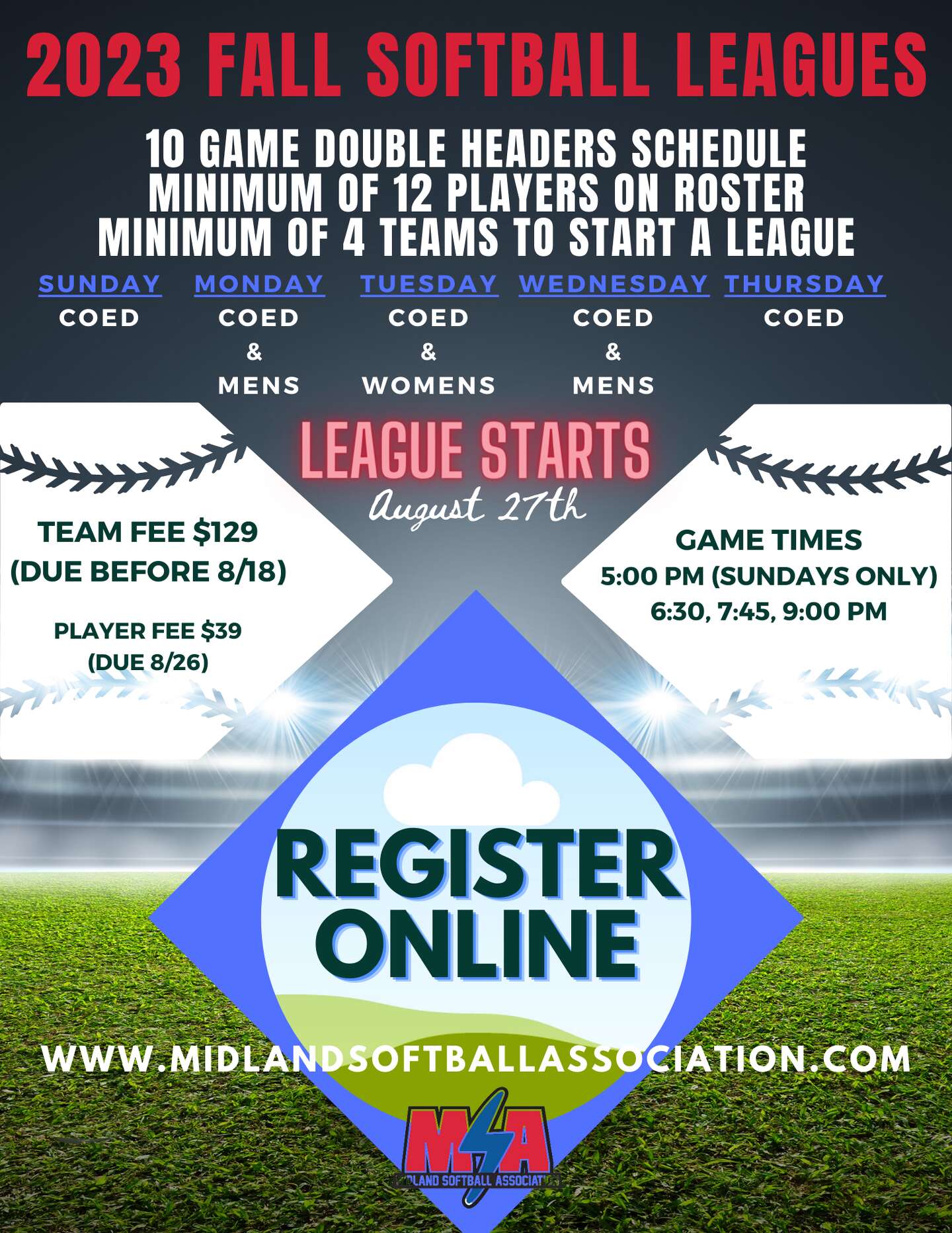 Midland adult softball leagues registration for fall open now