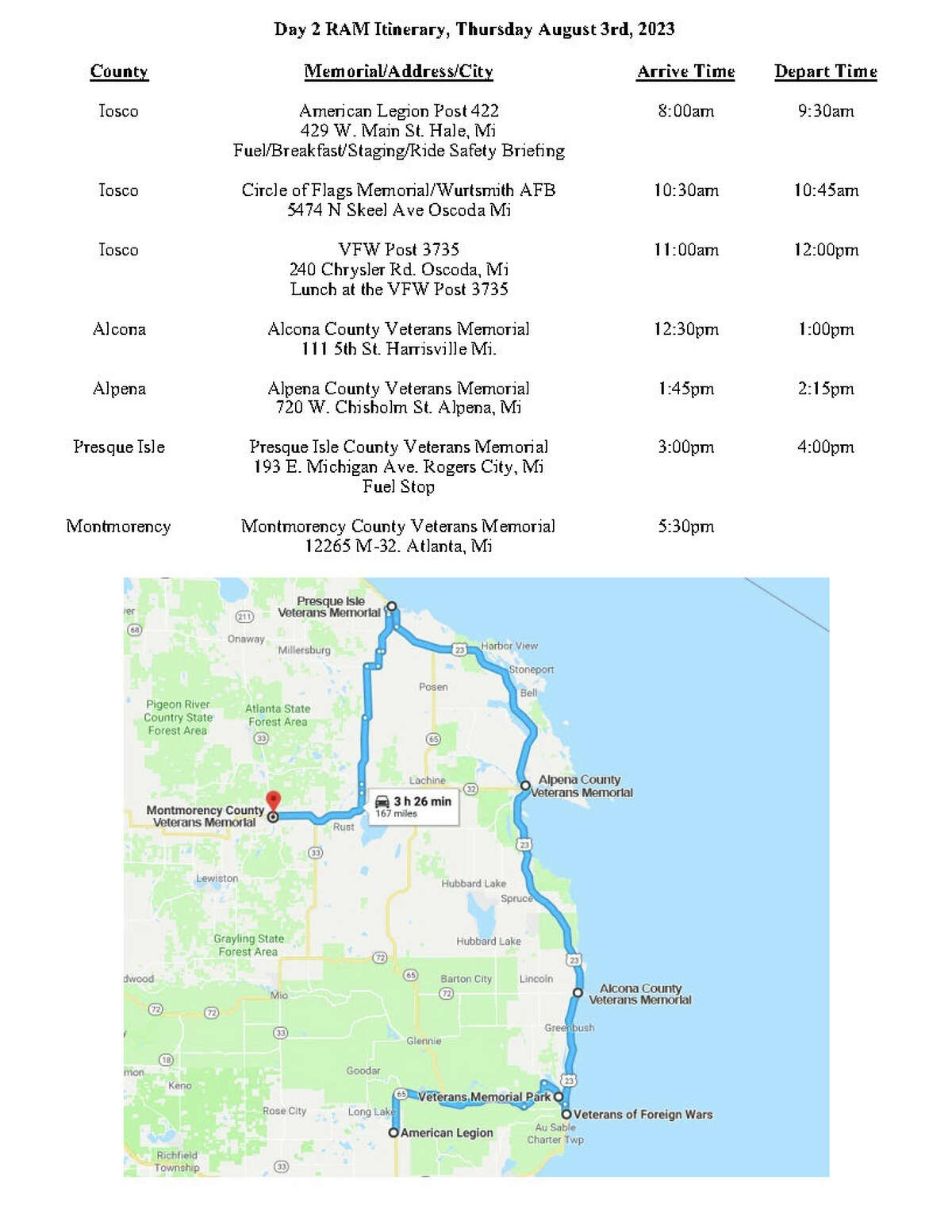 Forgotten Eagles ride into Midland Wednesday for Ride Around Michigan