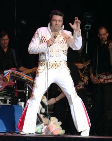 Steve "Elvis" Davis performs in Alton Tuesday