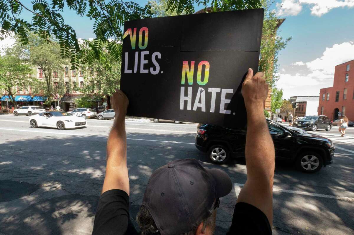 Progressives gather for anti-Proud Boys rally in Saratoga