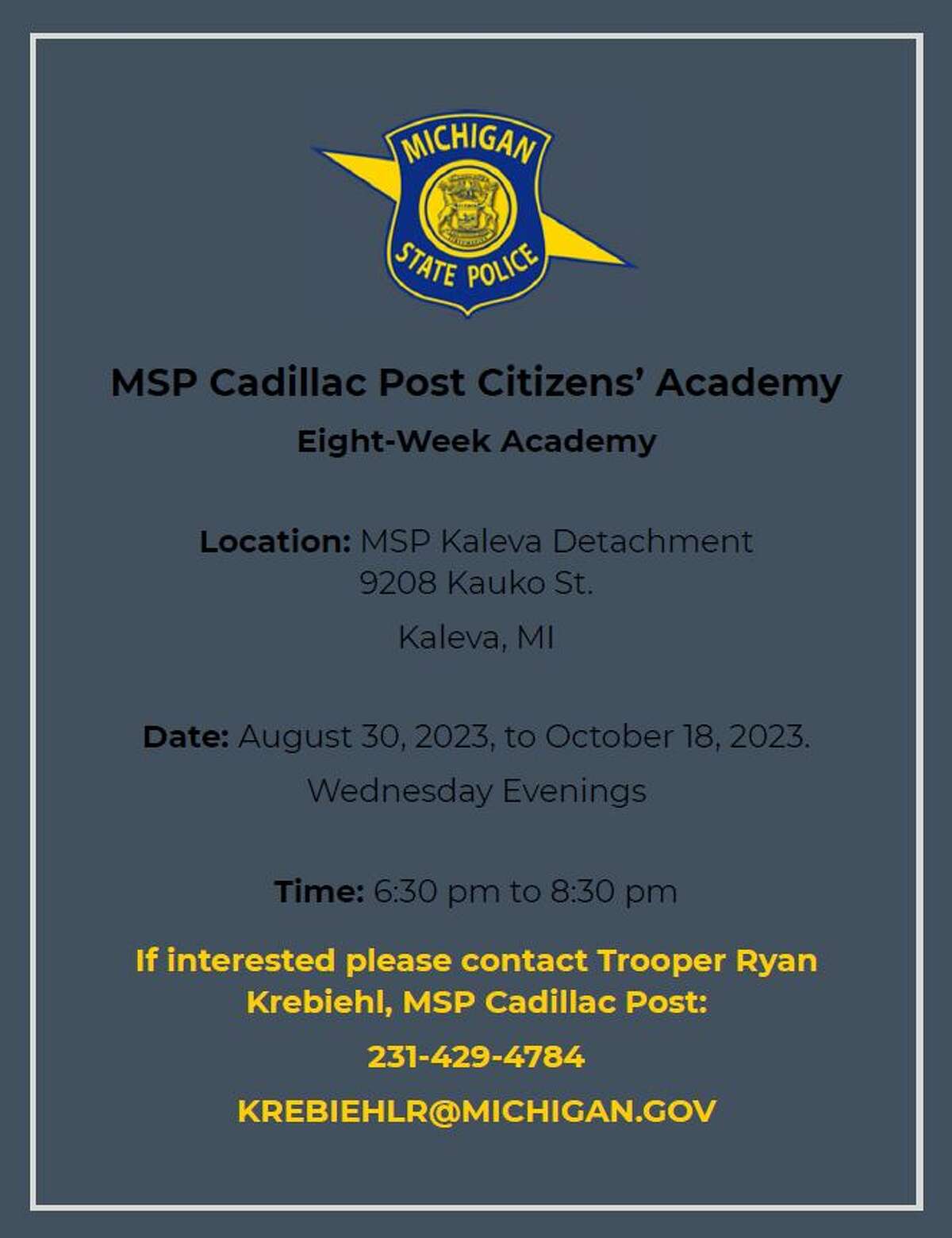 Michigan State Police Citizens’ Academy starts Aug. 30