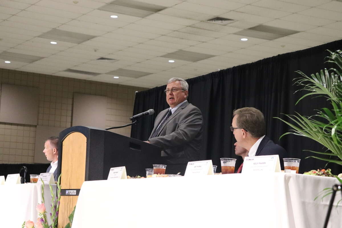 Texas House Speaker Dade Phelan speaks at Port Arthur chamber event