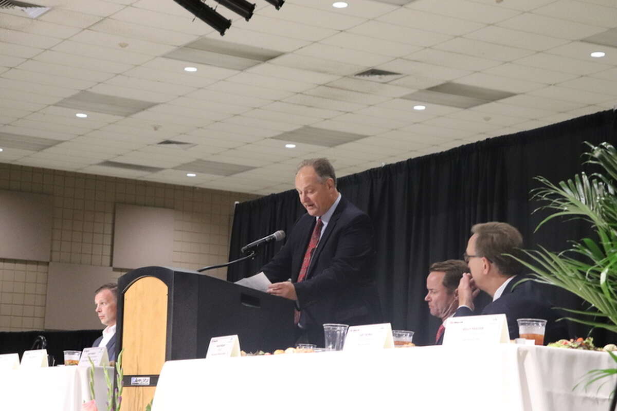 Texas House Speaker Dade Phelan speaks at Port Arthur chamber event