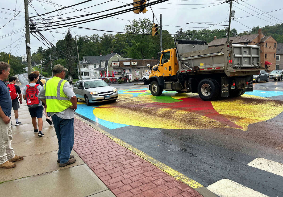 Middletown's Beman Triangle mural becomes 'skating rink' in rain