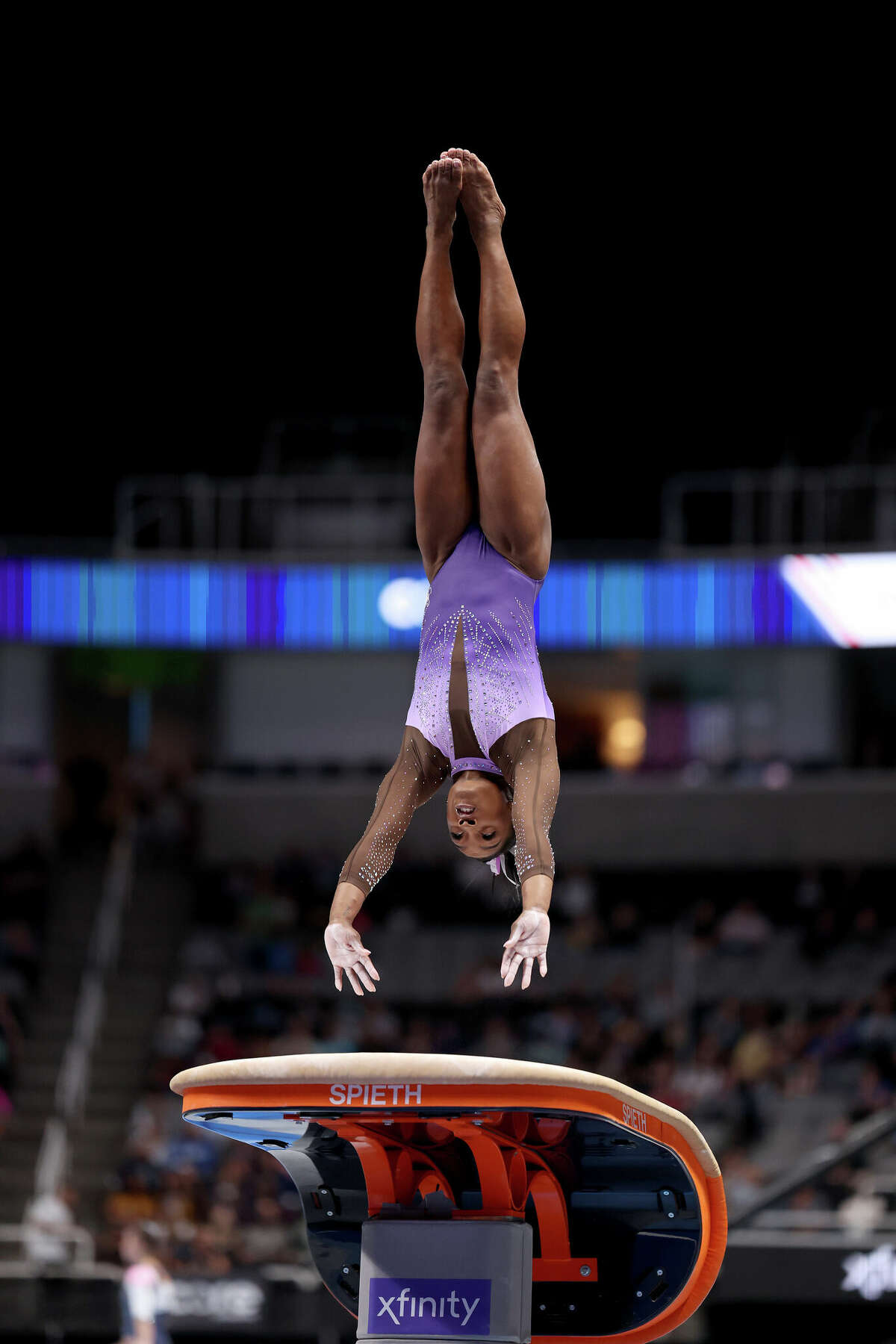 Simone Biles takes lead at U.S. women’s gymnastics championships