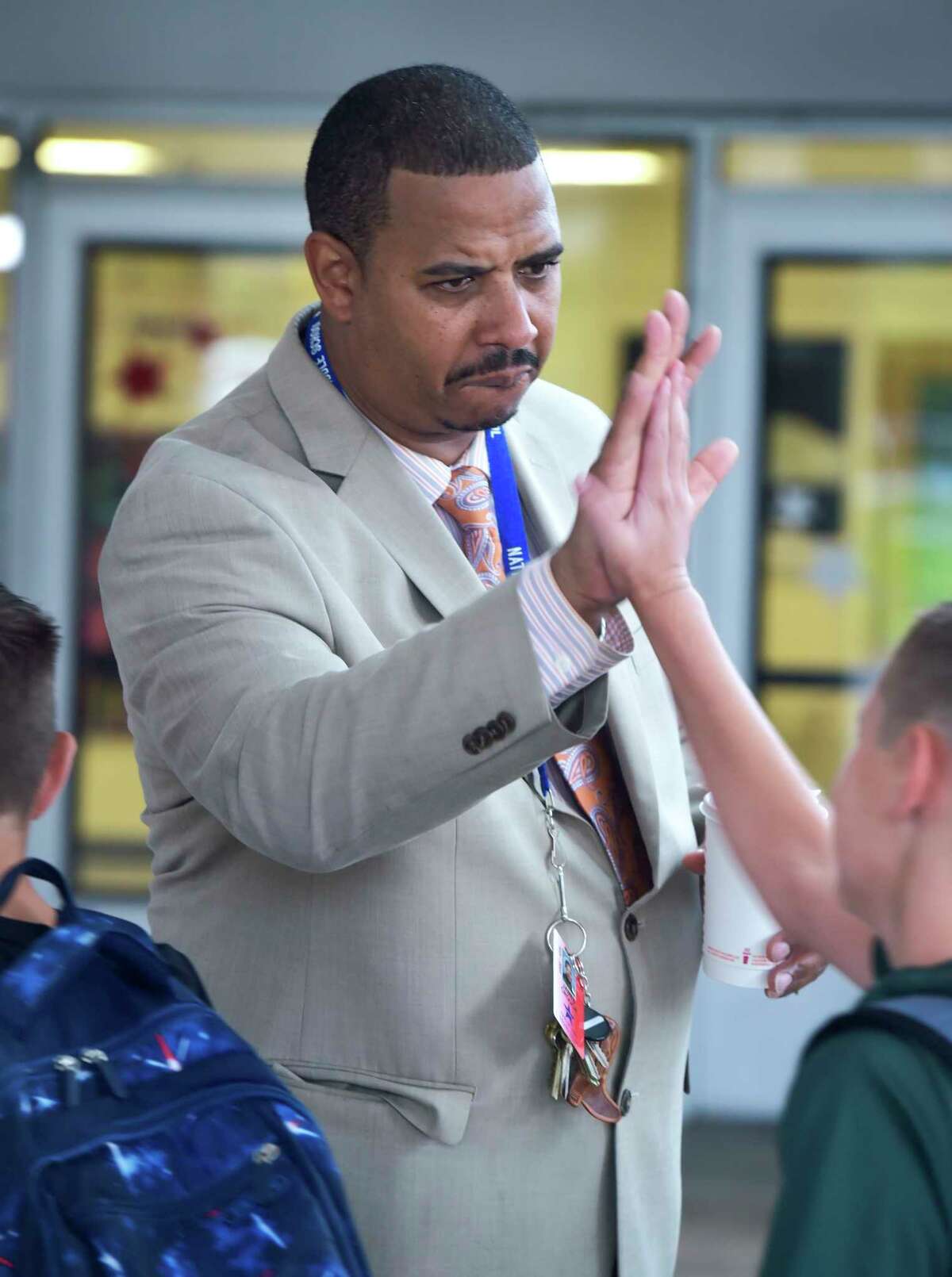 Nathan Hale Middle School in Norwalk welcomes students on first day
