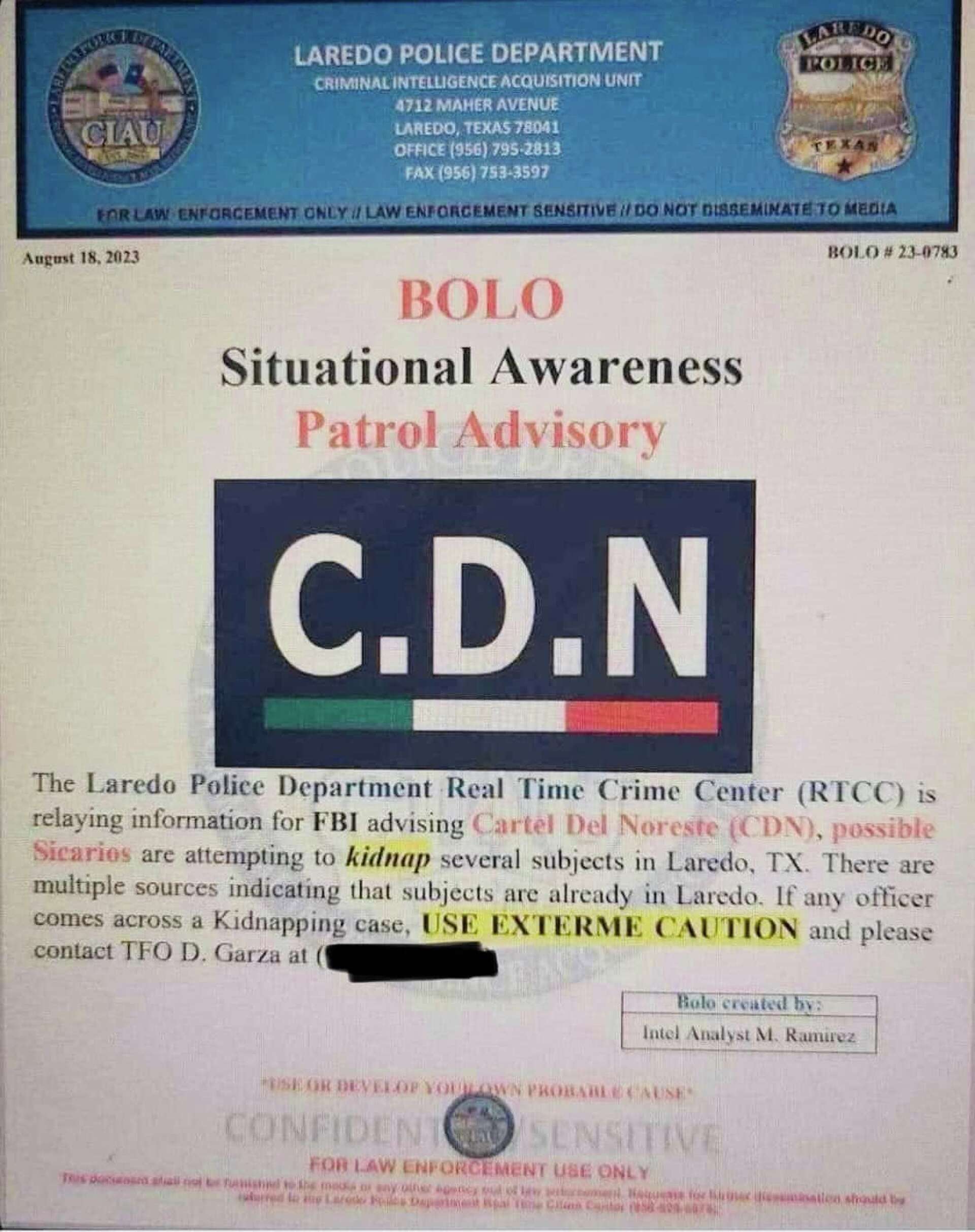 Leaked Laredo PD report talks about cartel kidnappings