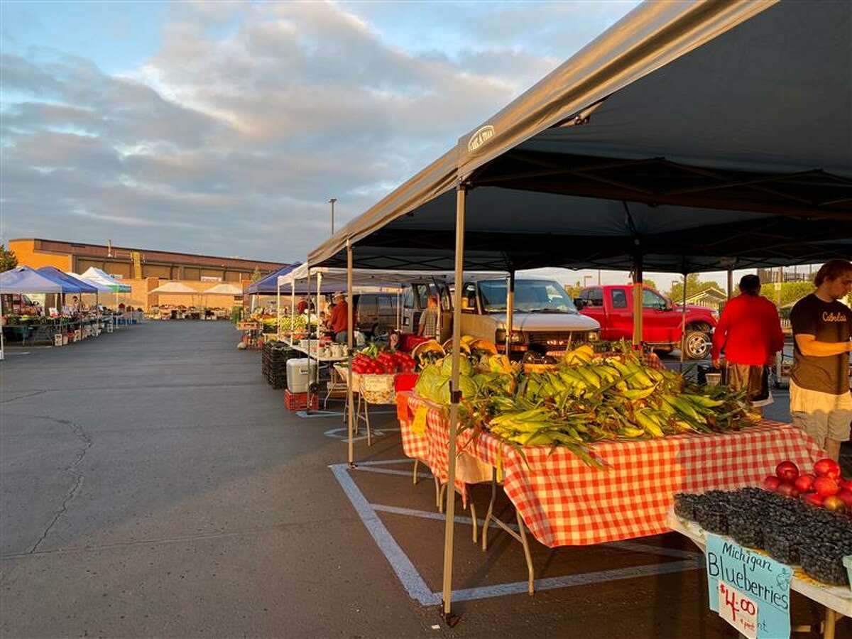 On the job: Isabelle Pasciolla assembles the Midland Farmers Market