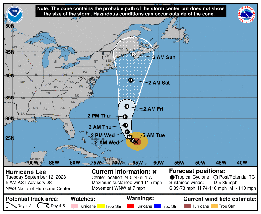 NHC: Hurricane Lee projected to be off New England's coast