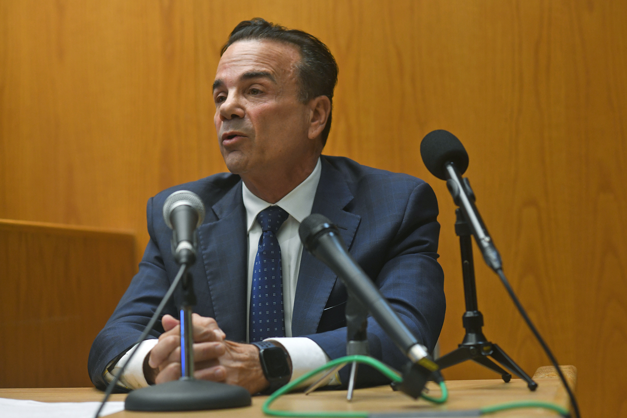Mayor Joe Ganim faced questions in Bridgeport's absentee ballot case