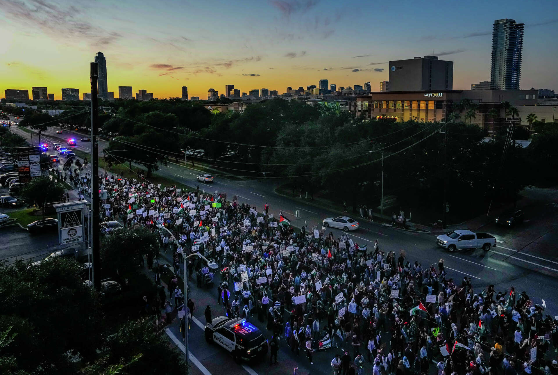 Thousands protest attacks on Gaza outside Houston's Israeli consulate