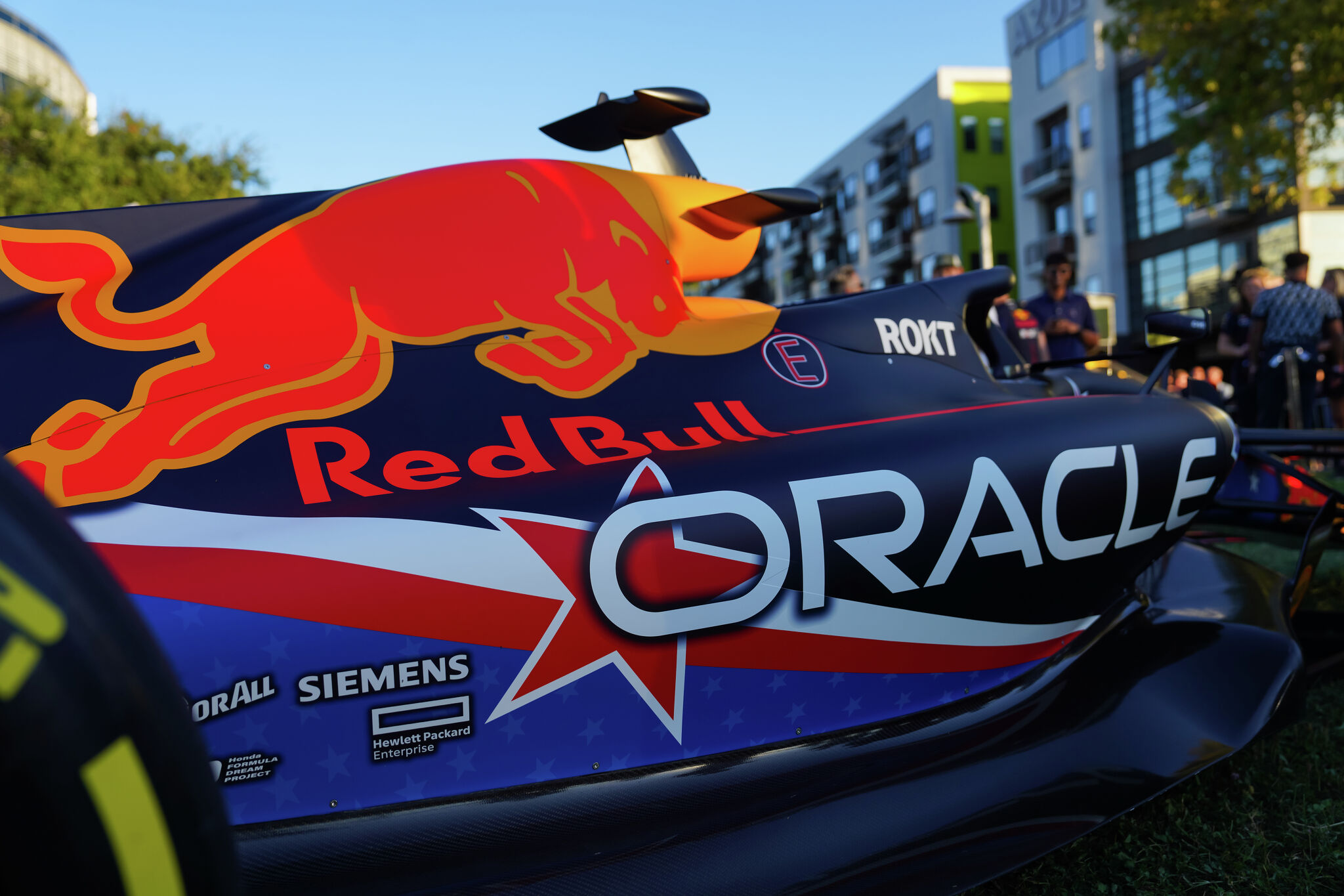 Downtown Austin sees Red Bull F1 car fly through the skies