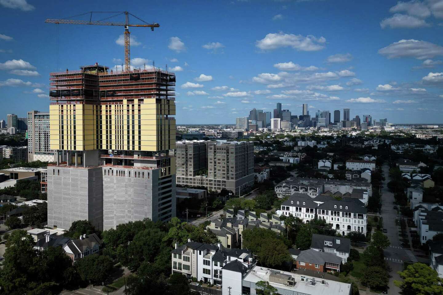 X Houston co-living skyscraper construction stalled in Museum District