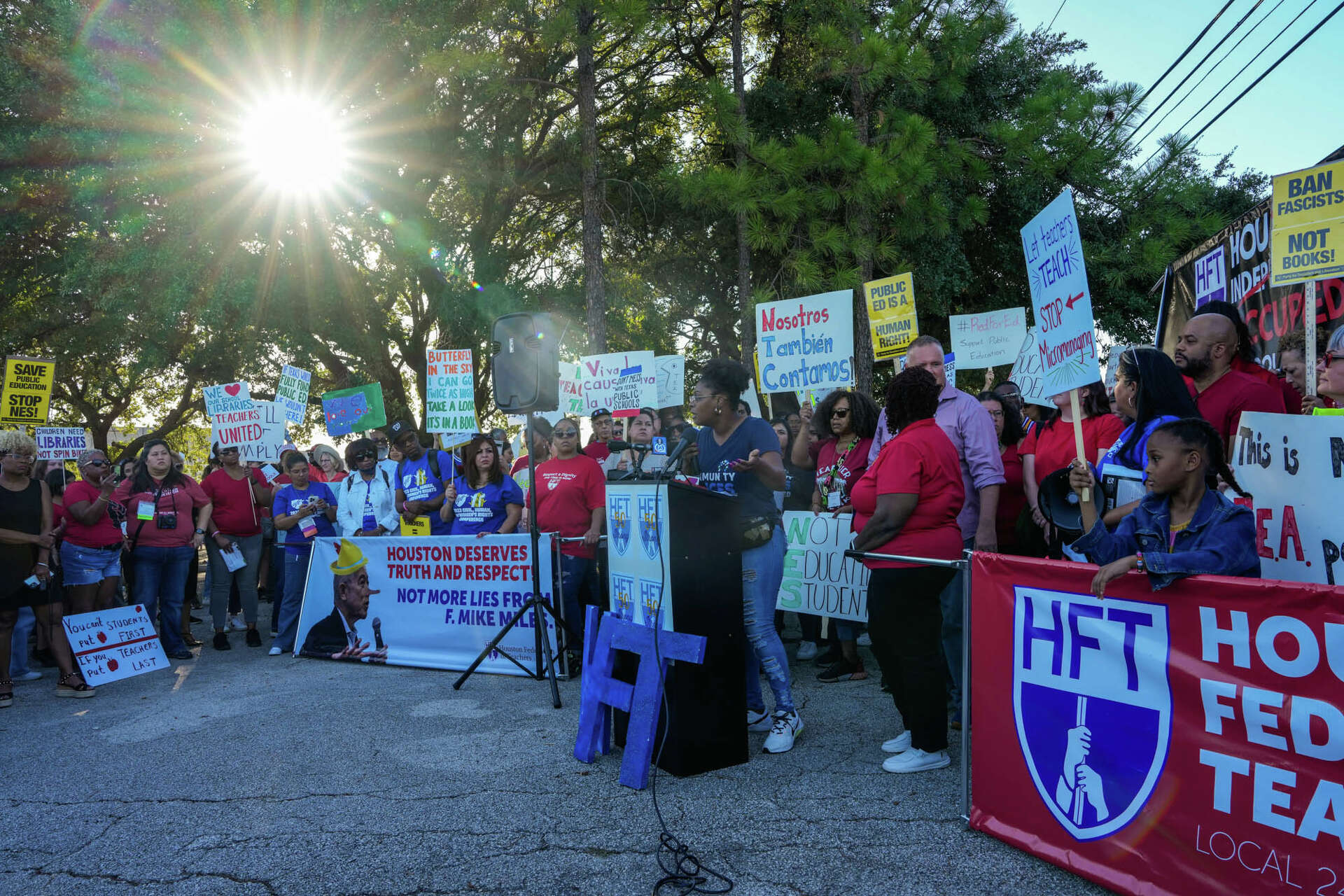 Hundreds of HISD teachers march against superintendent, state takeover