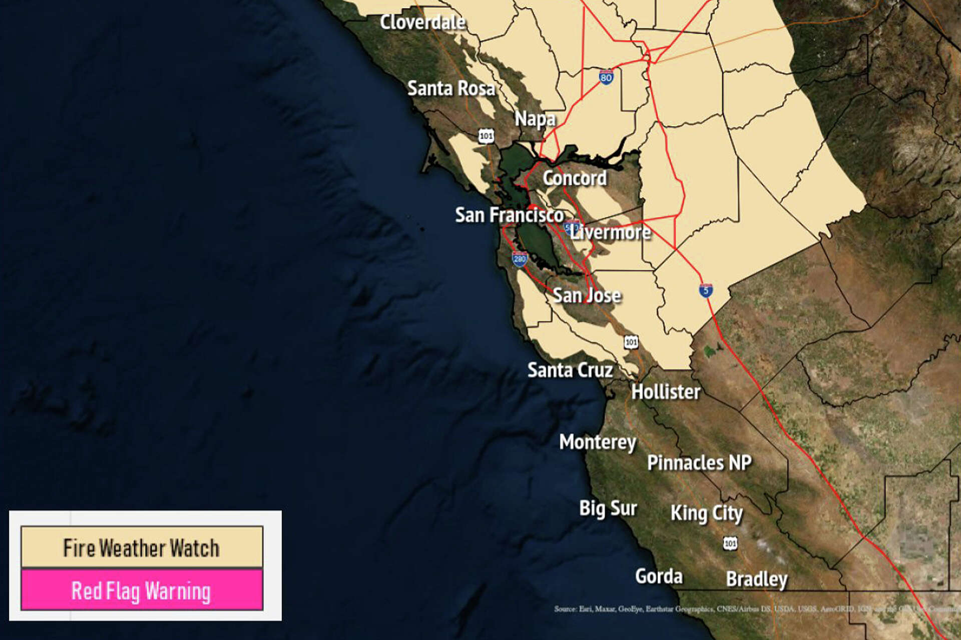 Fire weather watch issued for large swath of California