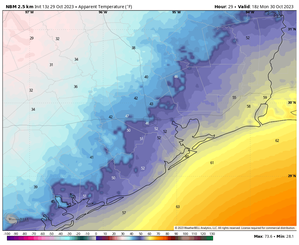 Houston temps plunge Monday: wind, rain to add a frightful chill