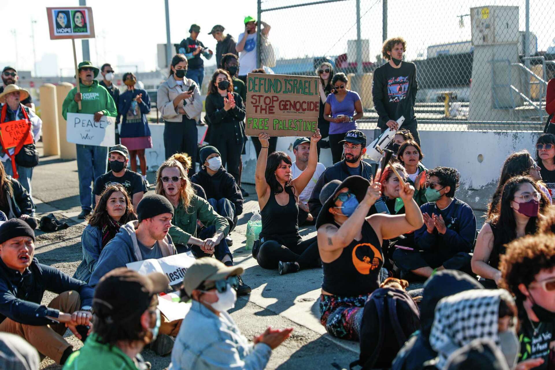 Pro-Palestinian protesters storm U.S. military ship at Port of Oakland