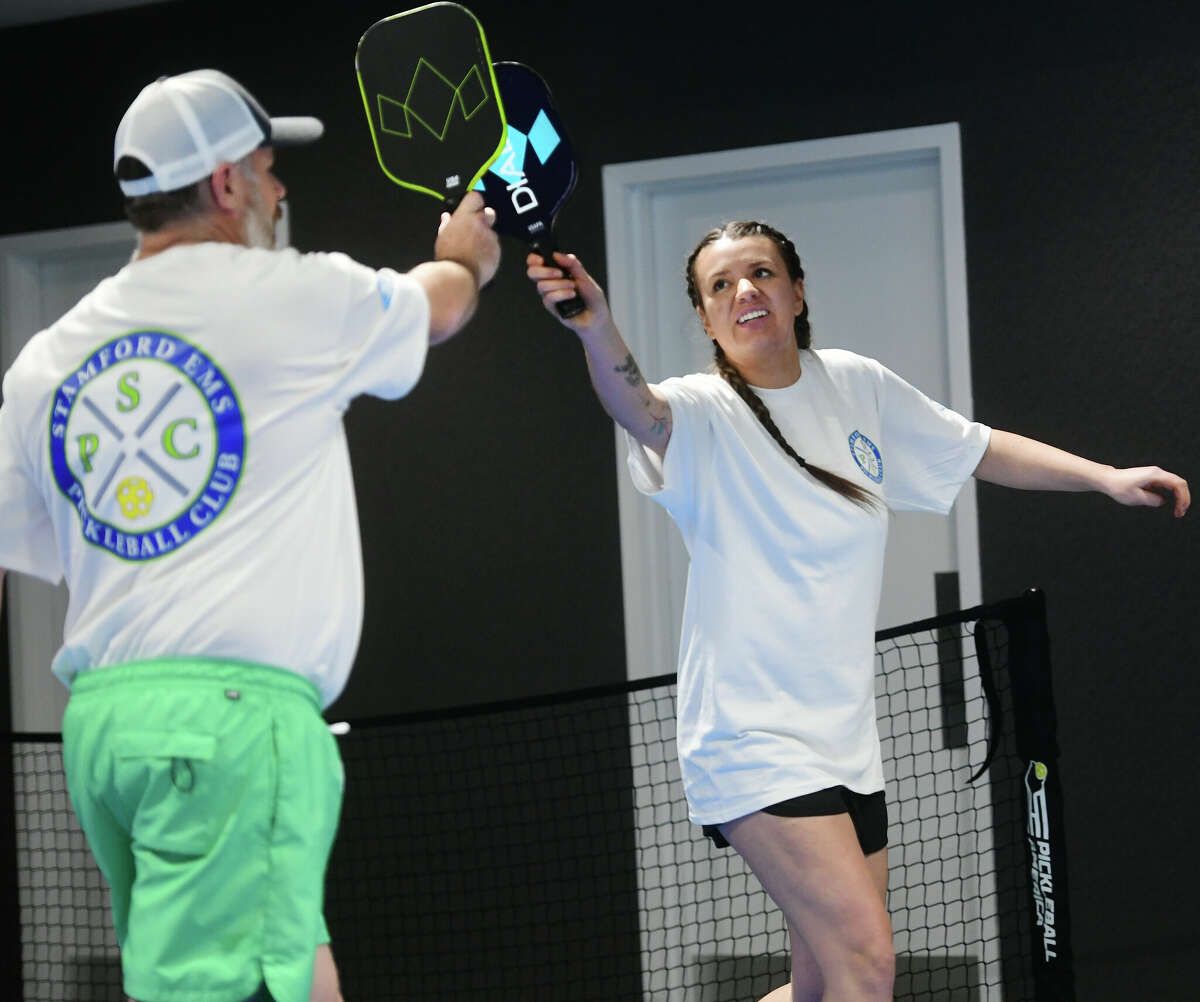Photos: Stamford police, fire compete in pickleball 'battle'
