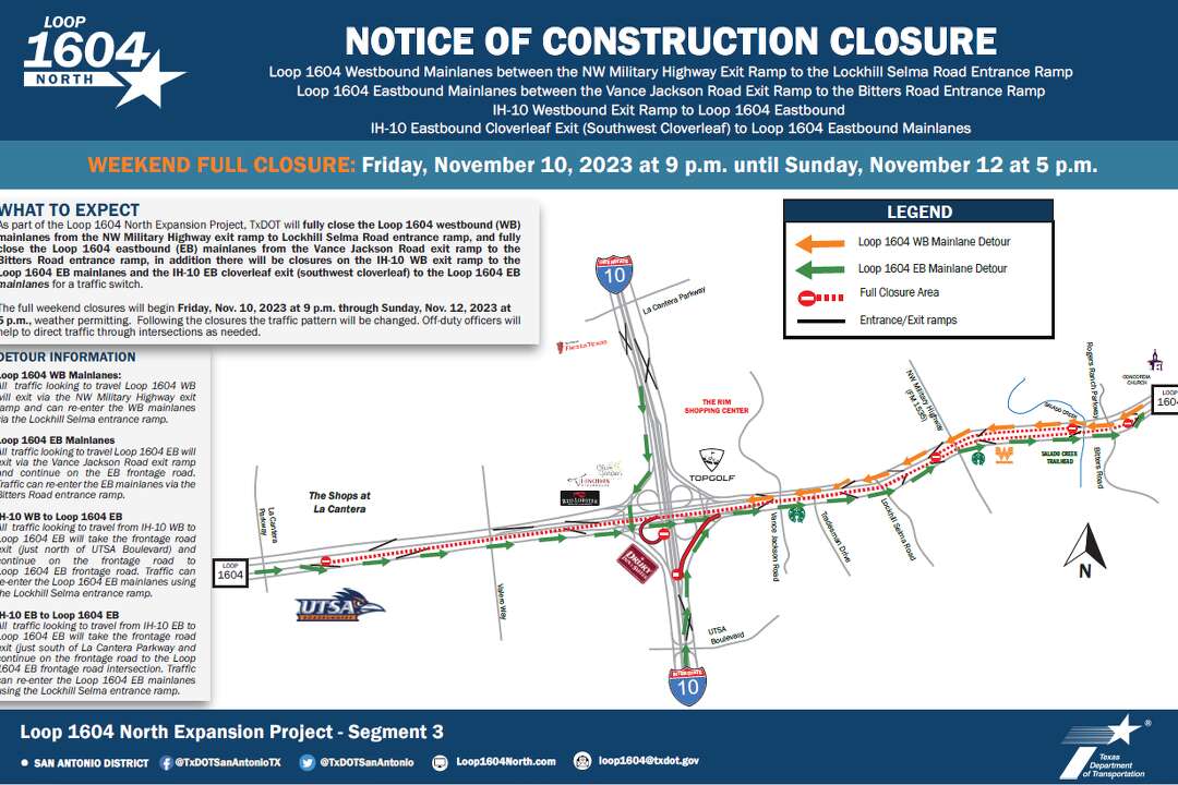 TxDOT set to close large portion of Loop 1604 for expansion project