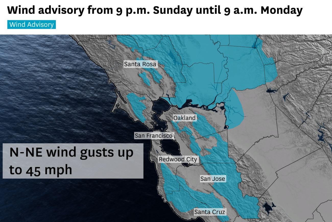 Wind advisory issued for parts of Bay Area tonight