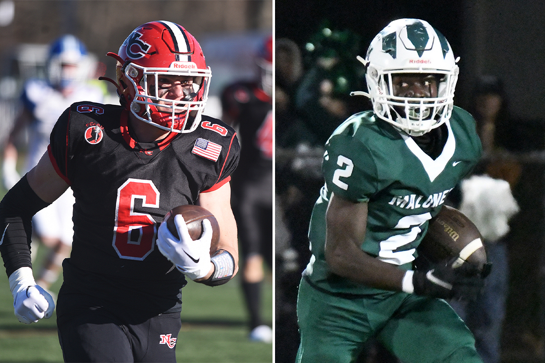 Maloney-New Canaan football semi stars Donte Kelly, Alex Benevento.