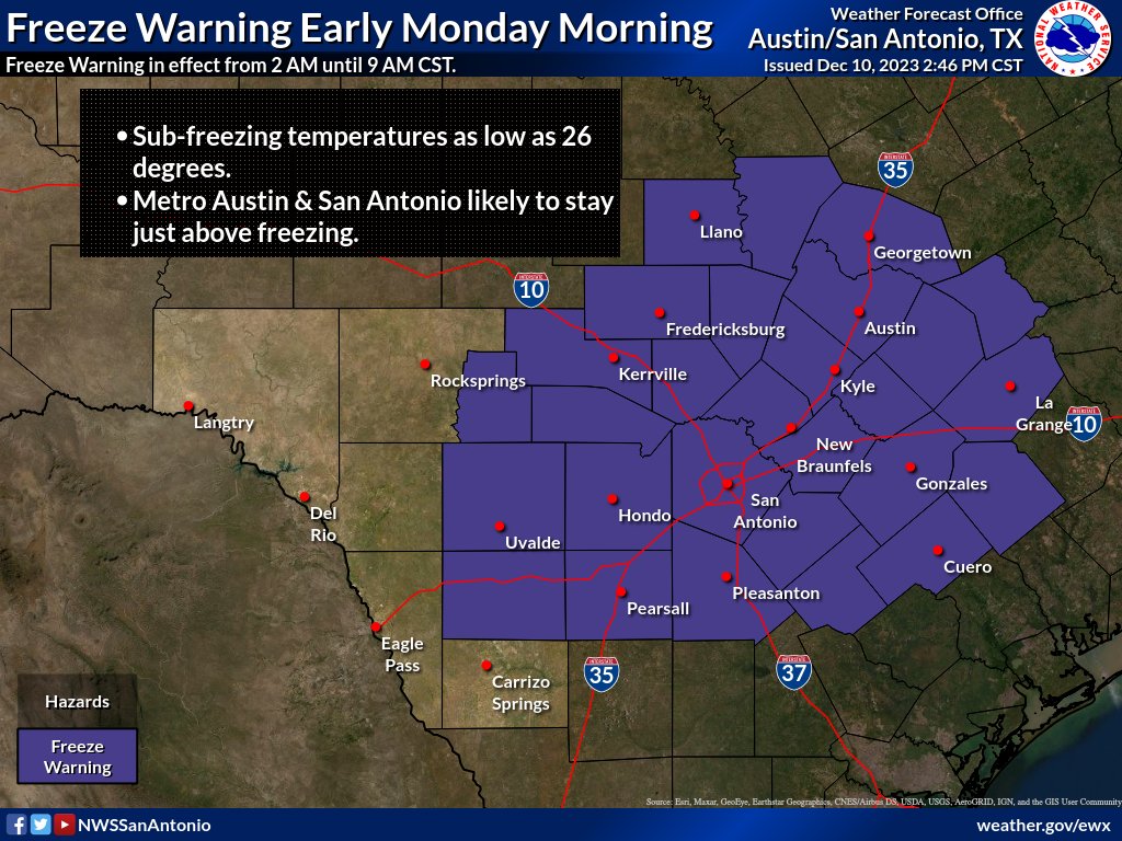Freeze warning issued for South Texas, including San Antonio
