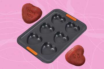 The Le Creuset Valentine's Day cakelet pan is 30% off today
