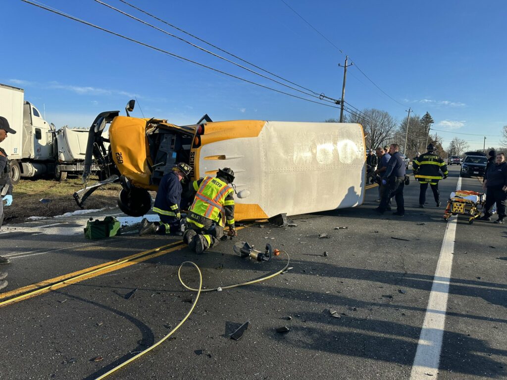 School bus collides with tractor-trailer at Harmony Christian School