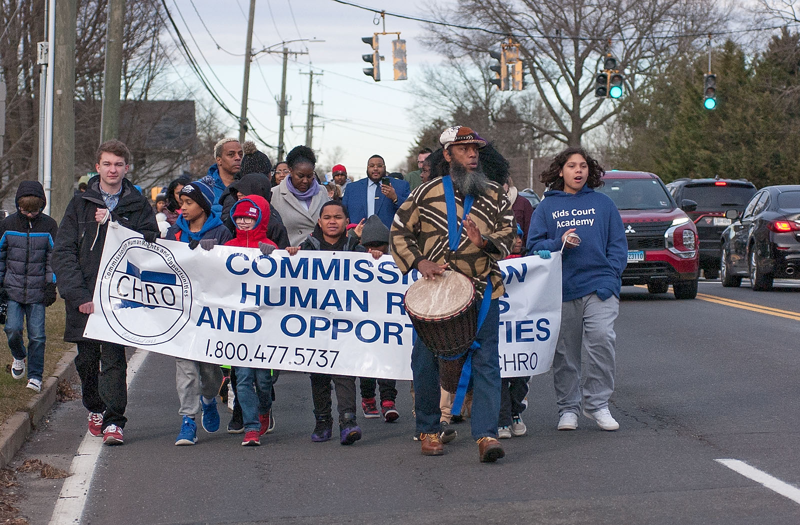 Children march for peace and justice in Cheshire on MLK Jr. Day