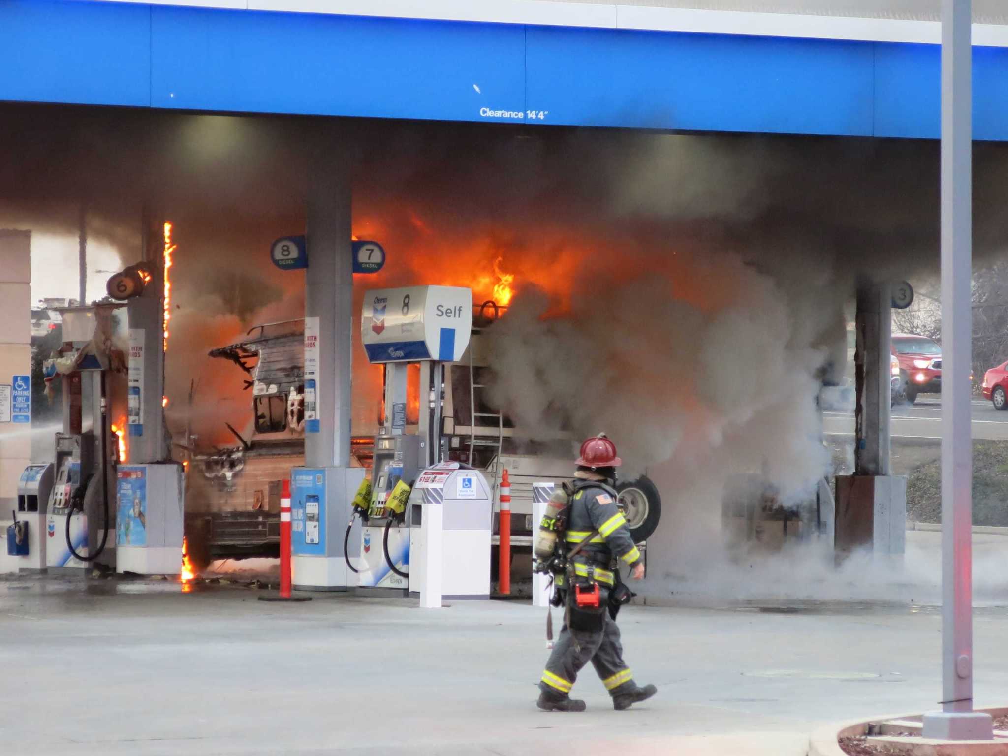 Video shows RV catches fire at California gas station
