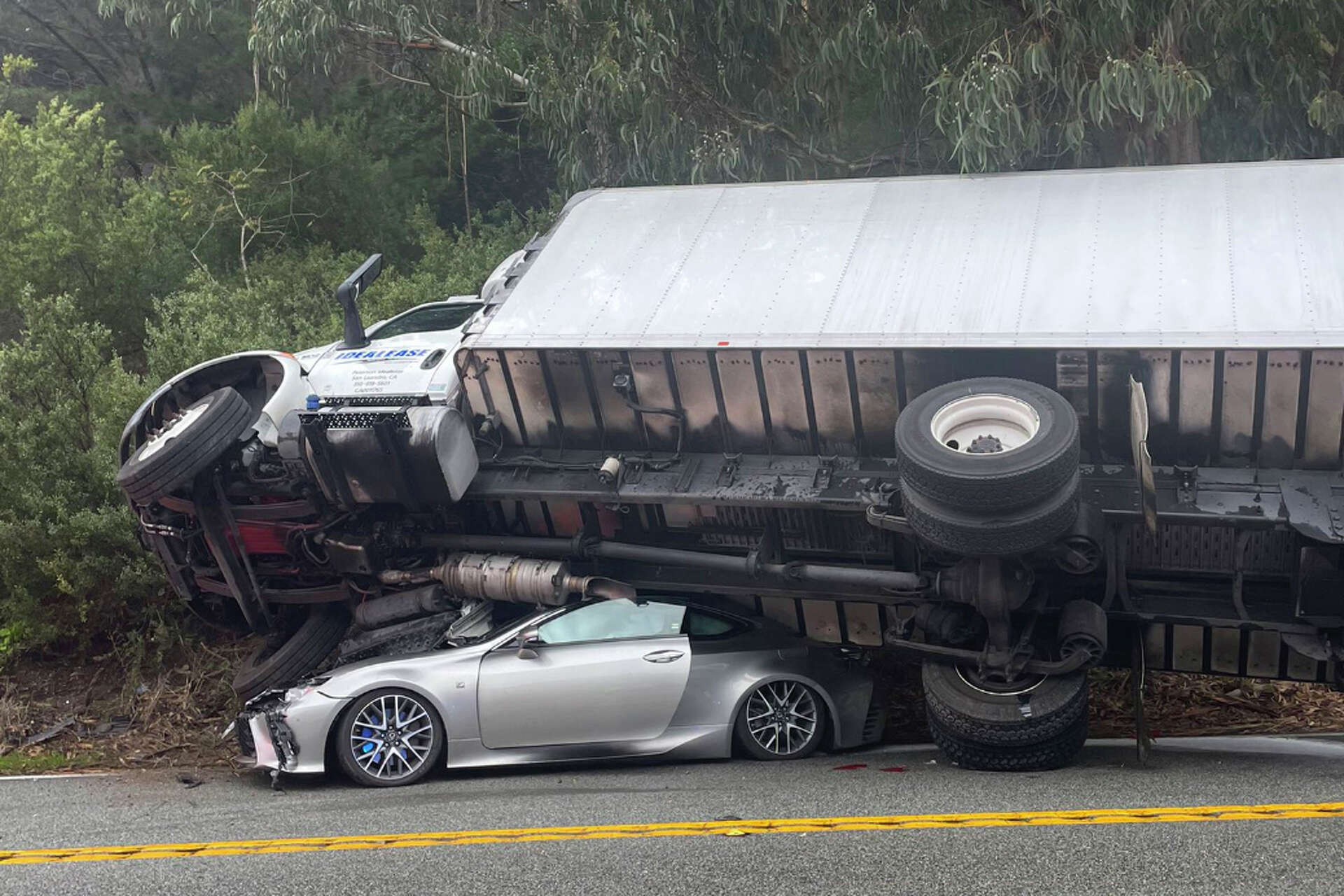 Photos of Bay Area crash show a Lexus underneath a box truck