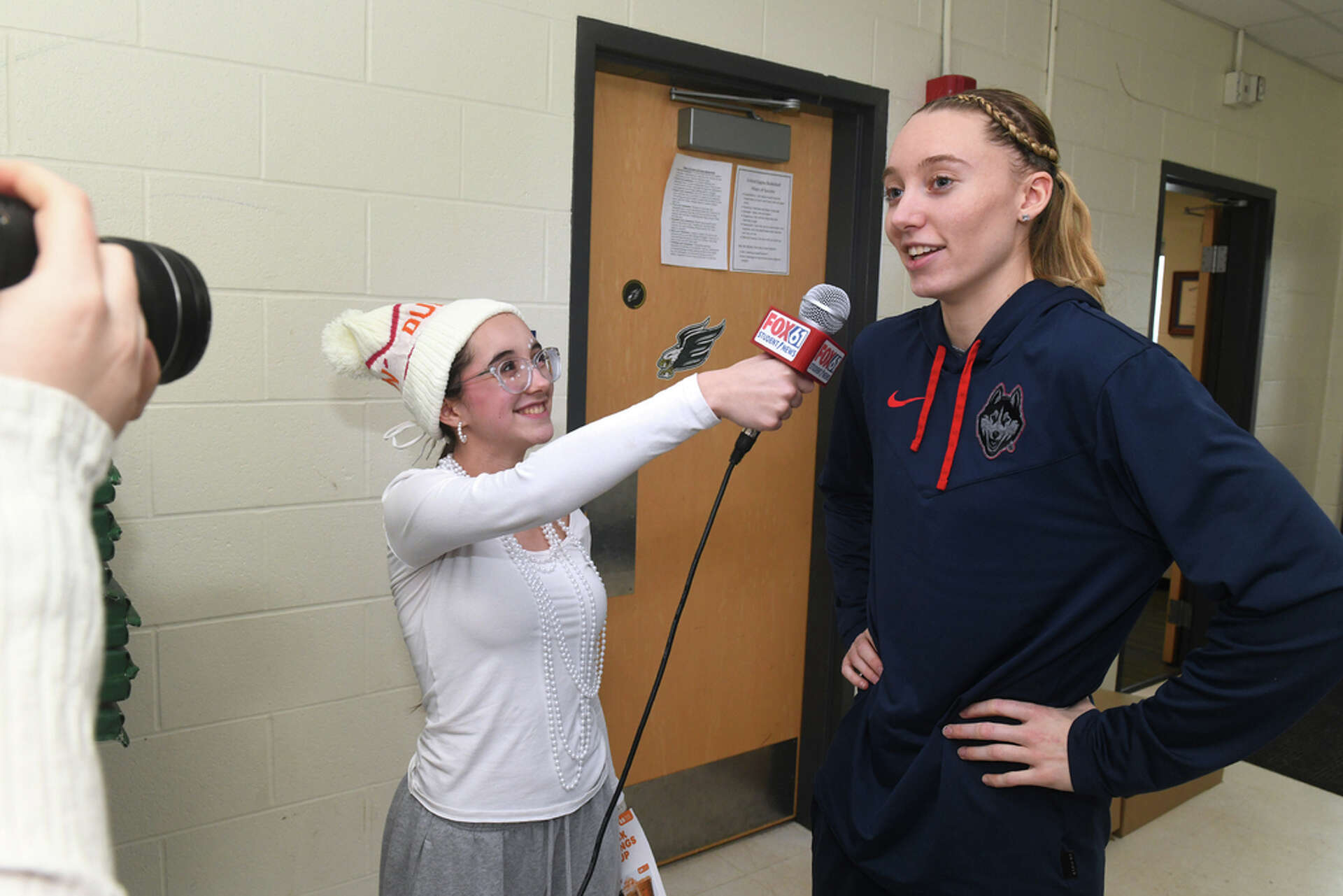 UConn women's basketball star Paige Bueckers at high school pep rally