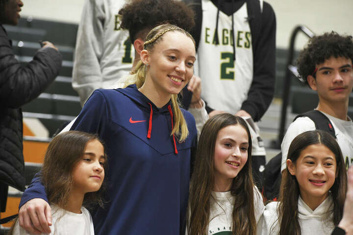 UConn women's basketball star Paige Bueckers at high school pep rally