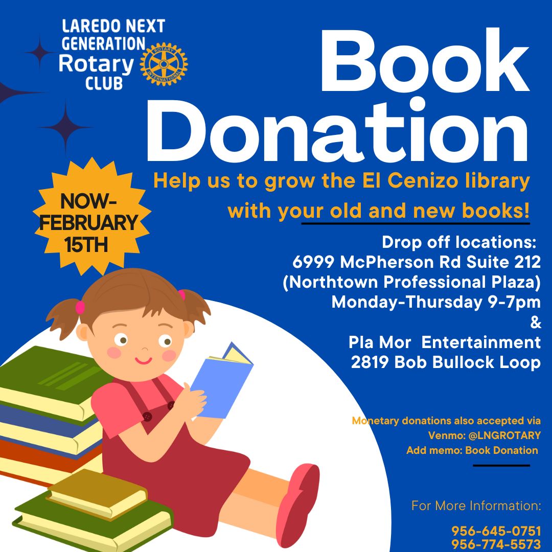 Laredo Next Generation Rotary book donation for El Cenizo library