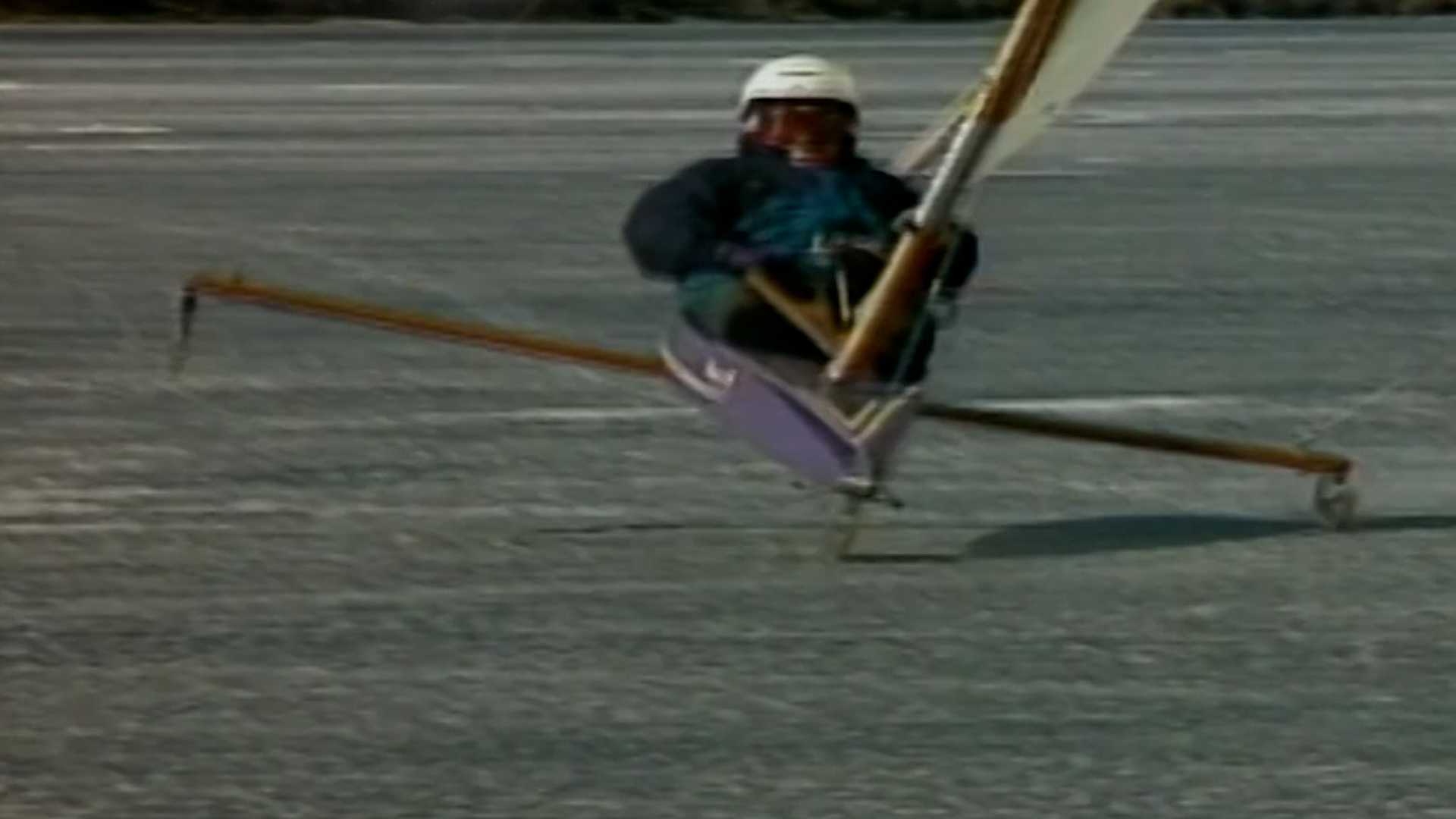 Amazing! Boat and frozen lake equals intense speeds in this retro find