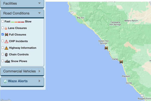 Closed part of California Highway 1 extended due to new rockslides