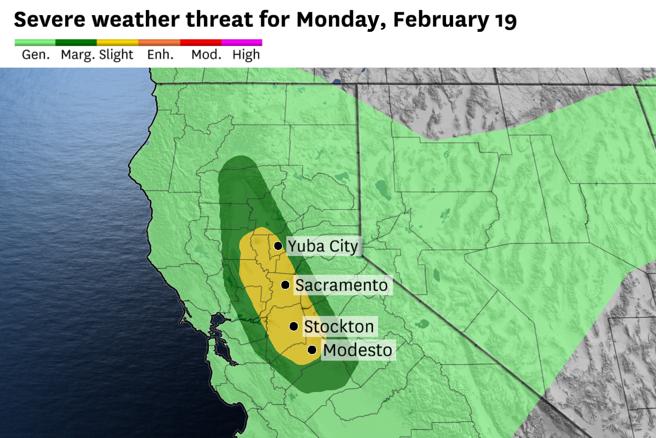 Tornadoes, supercells possible in Northern California on Monday