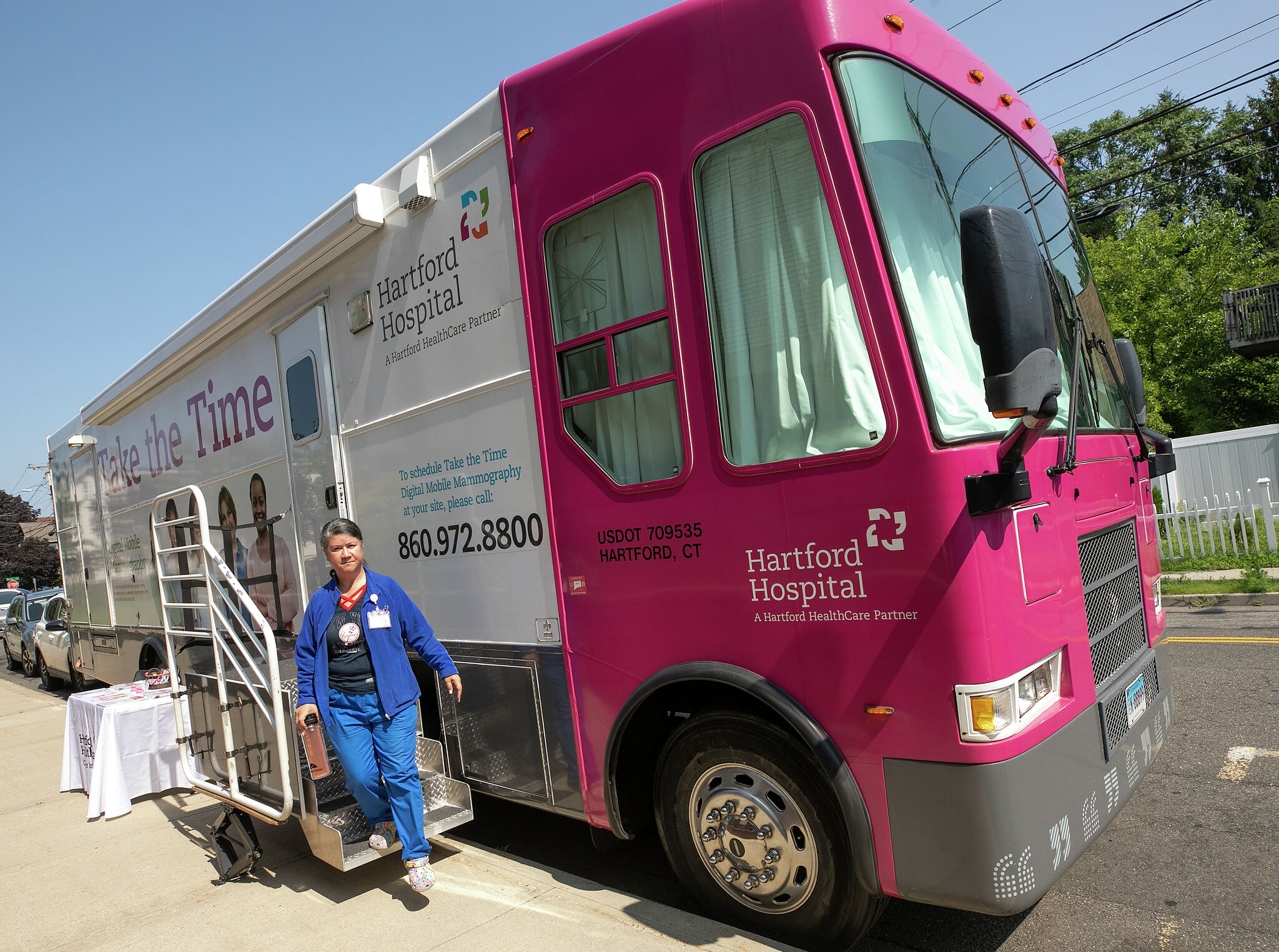 This hot pink bus is trying to get Meriden residents mammograms