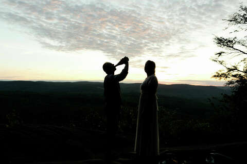 The bride wore hiking boots for Peoples Forest elopement in CT