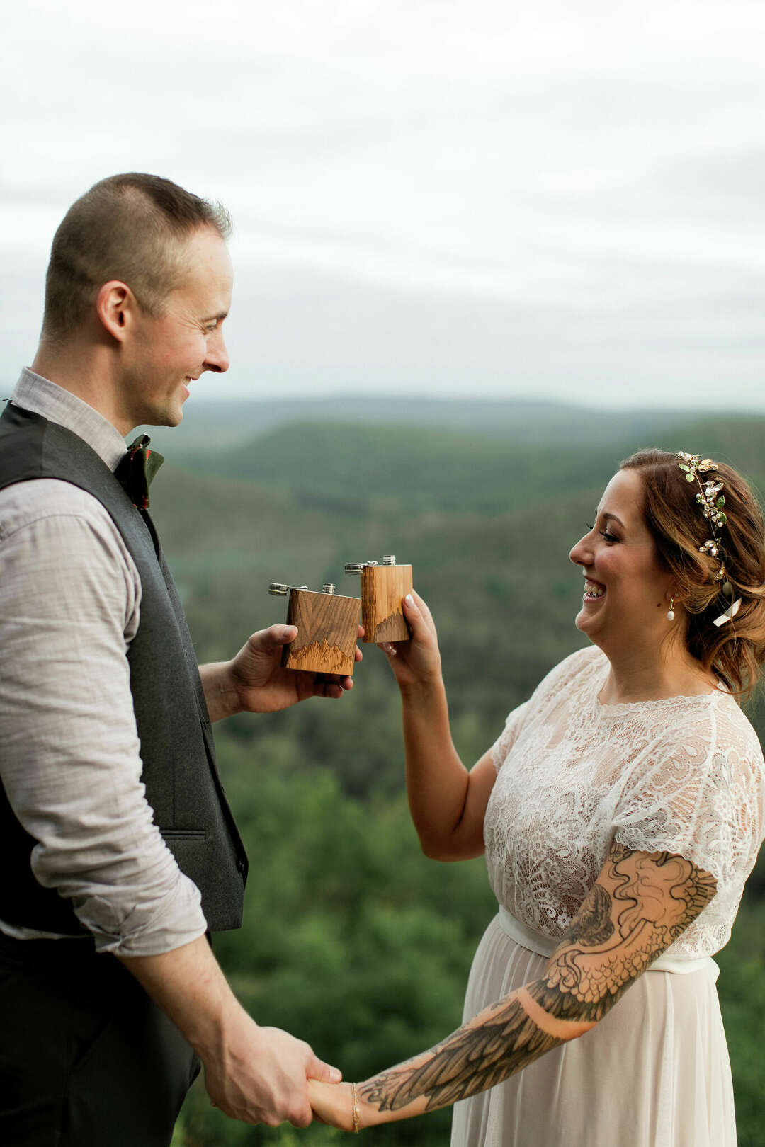 The bride wore hiking boots for Peoples Forest elopement in CT