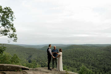 The bride wore hiking boots for Peoples Forest elopement in CT