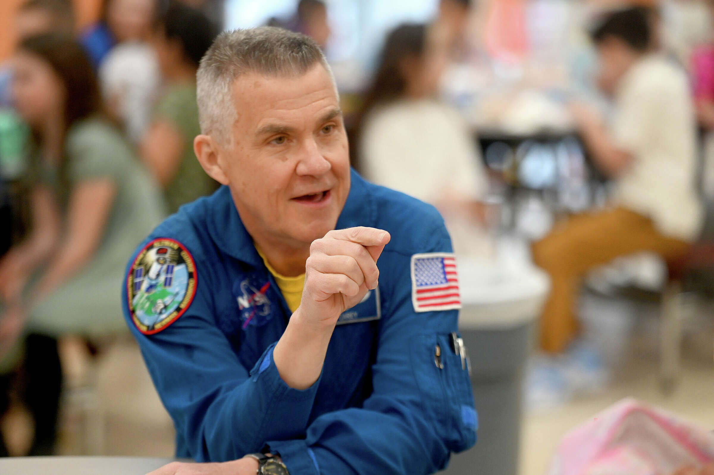 Former astronaut Duane 'Digger' Carey visits Enfield elementary school