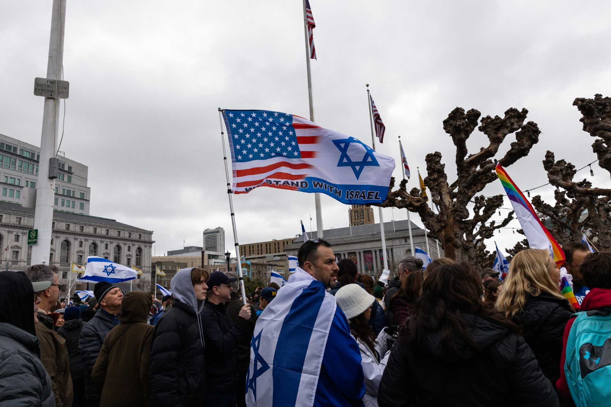 Demonstrators rally at S.F. City Hall in support of Jewish community