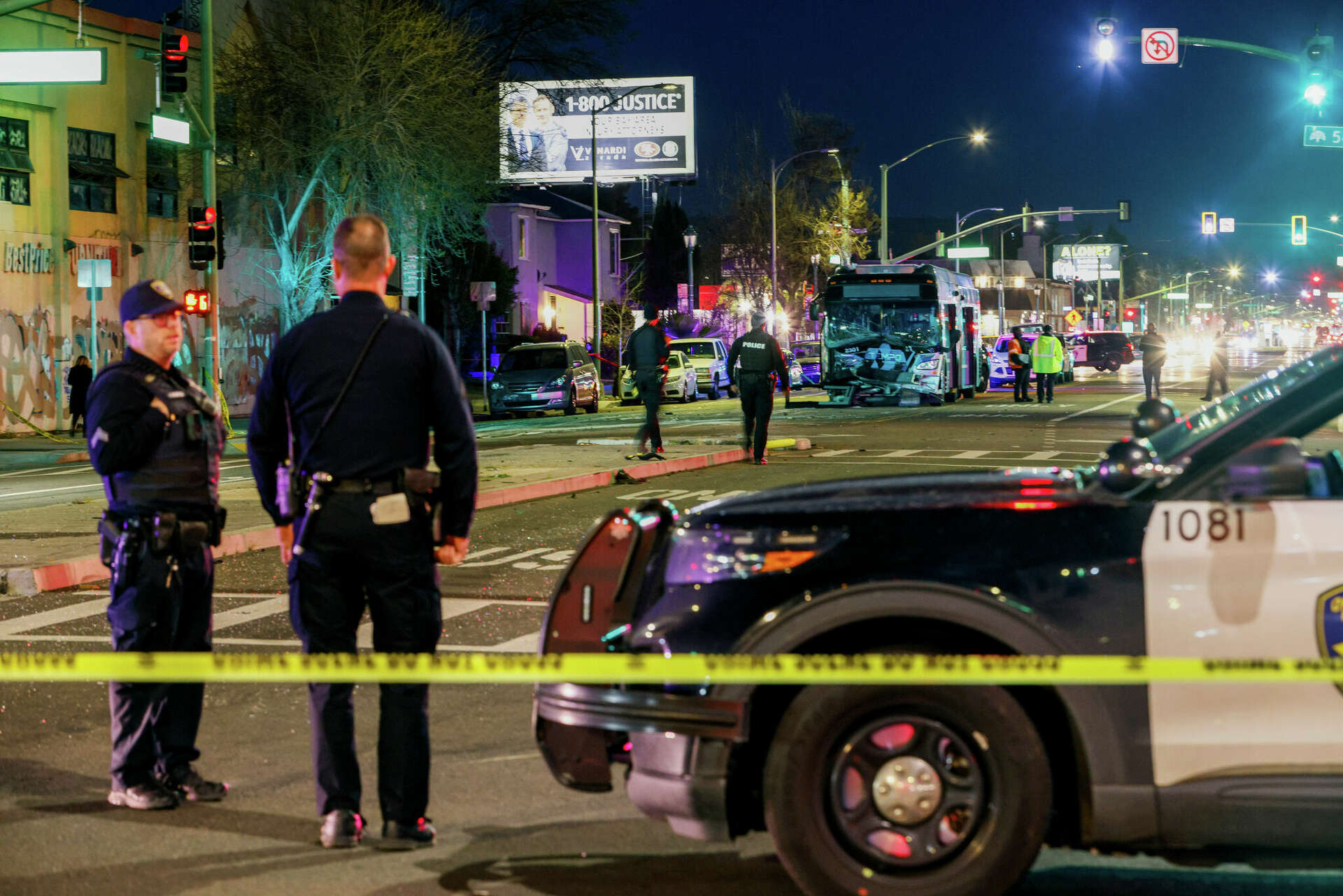 Car strikes AC Transit bus in Oakland, 14 injured