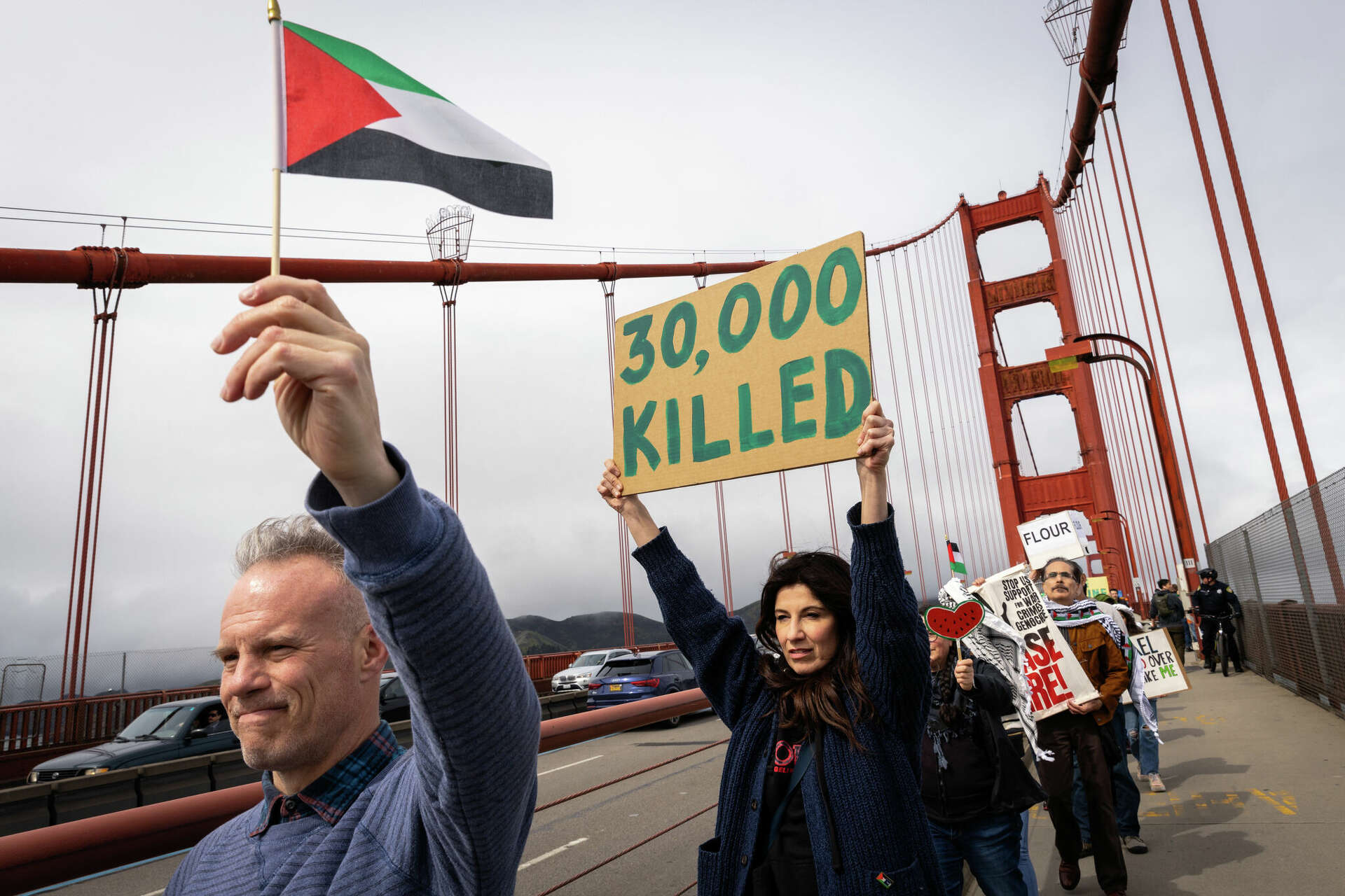 More than 100 march for Gaza with Code Pink on Golden Gate Bridge