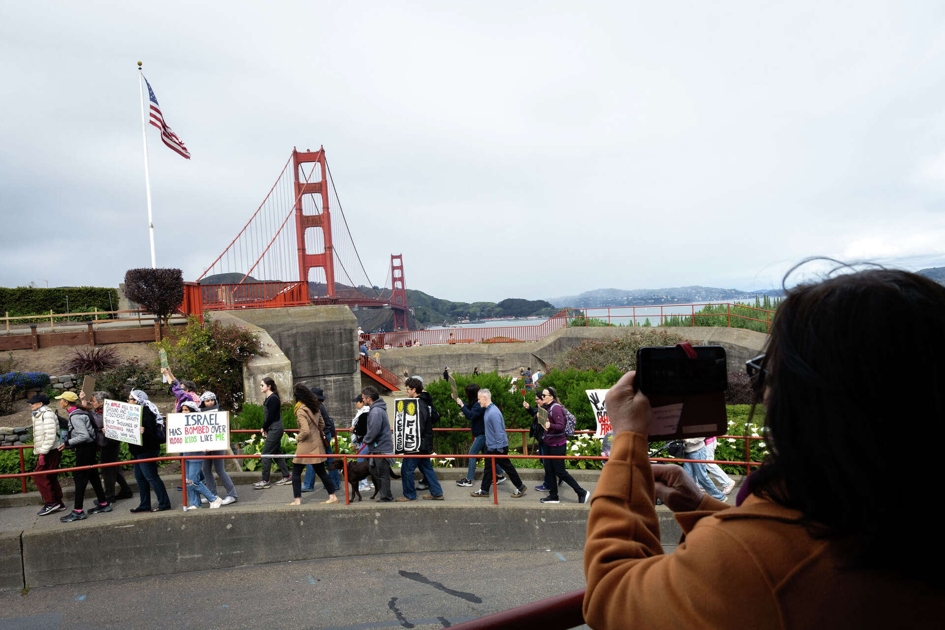 More than 100 march for Gaza with Code Pink on Golden Gate Bridge
