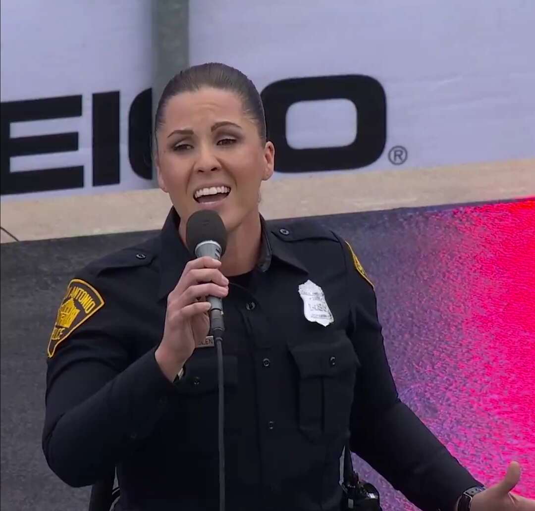 SAPD officer sings national anthem at NASCAR race, goes viral