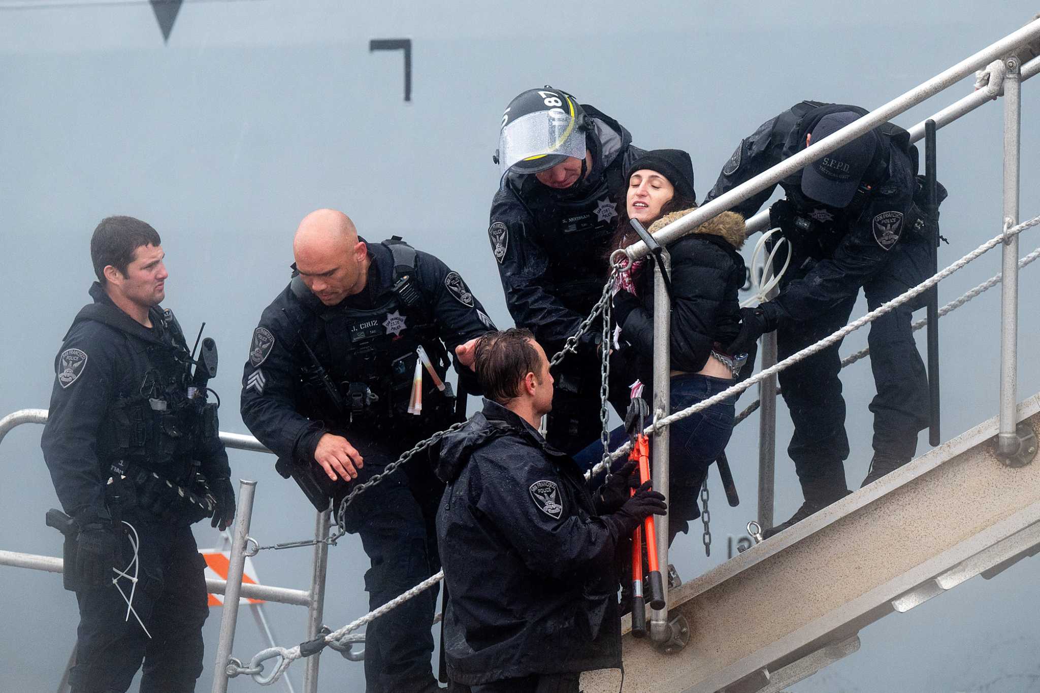 Gaza protesters seek to disrupt S.F. ceremony for USNS Harvey Milk