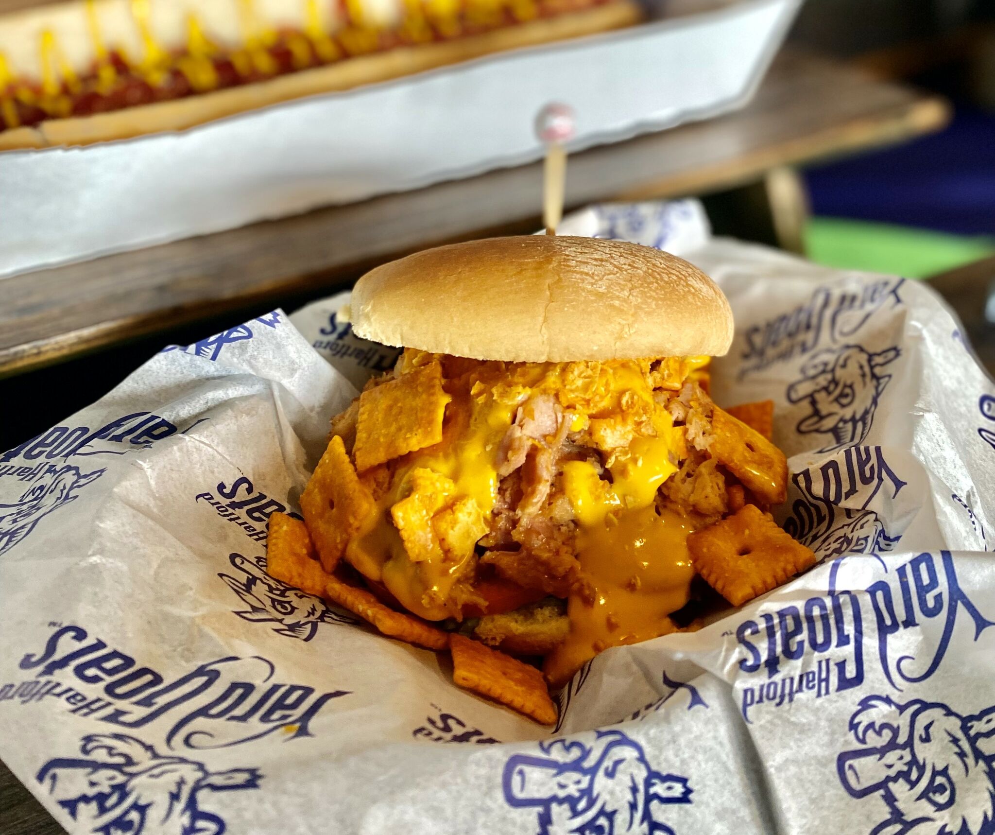 New Hartford Yard Goats foods include Cheez-It chicken sandwiches